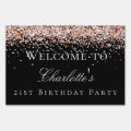 Birthday black rose gold glitter welcome sign | Zazzle