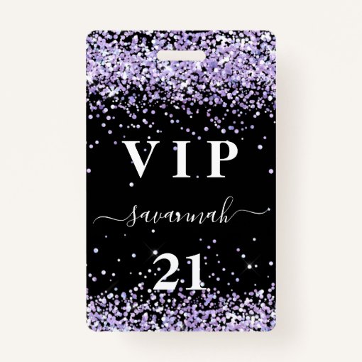 Birthday black violet lavender vip invitation badge | Zazzle