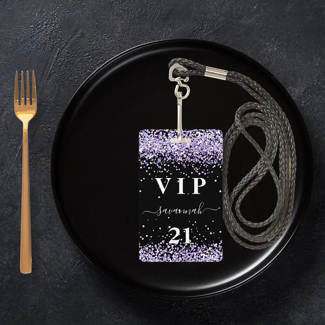 Birthday black violet lavender vip invitation badge | Zazzle
