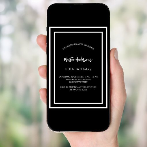 Birthday black white minimalist men guy invitation | Zazzle