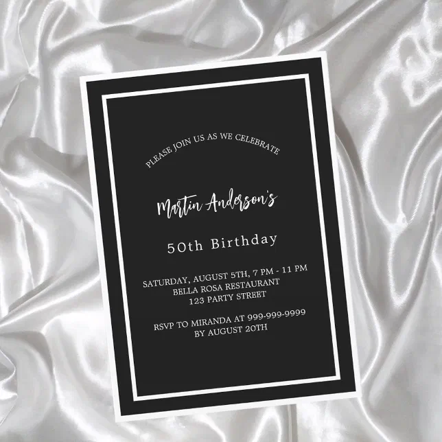 Birthday black white minimalist men guy luxury invitation | Zazzle