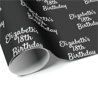Birthday black white name script minimalist wrapping paper | Zazzle