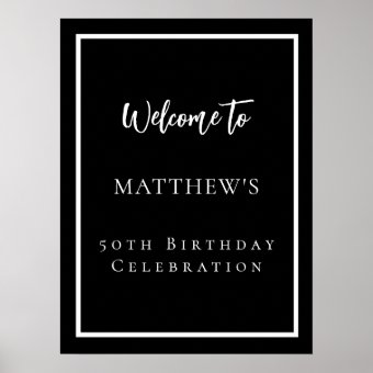 Birthday black white party welcome poster | Zazzle