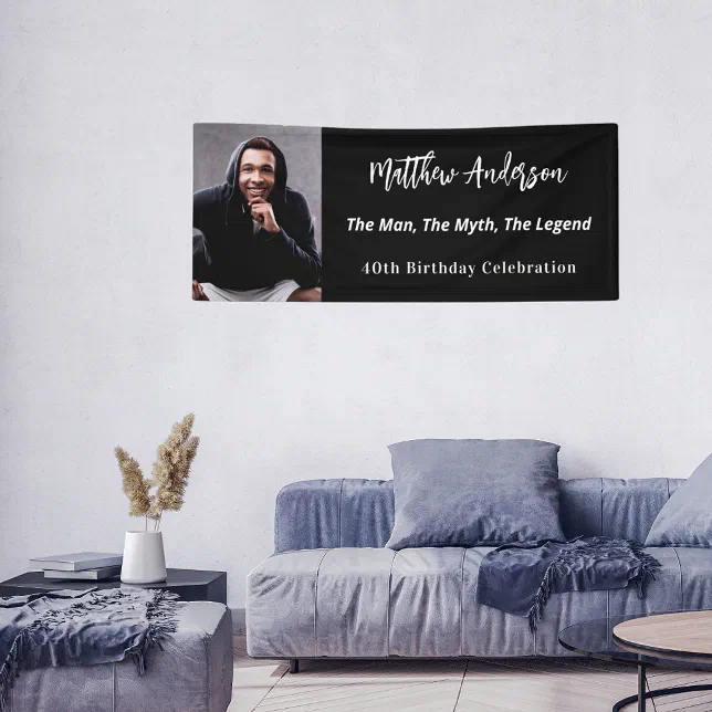 Birthday black white photo man myth legend banner | Zazzle