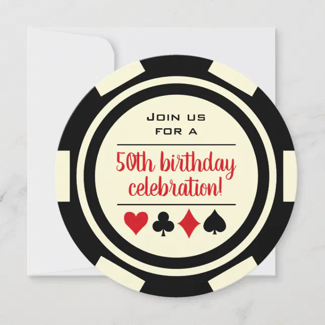 Birthday Black White Poker Chip Casino Invitation | Zazzle