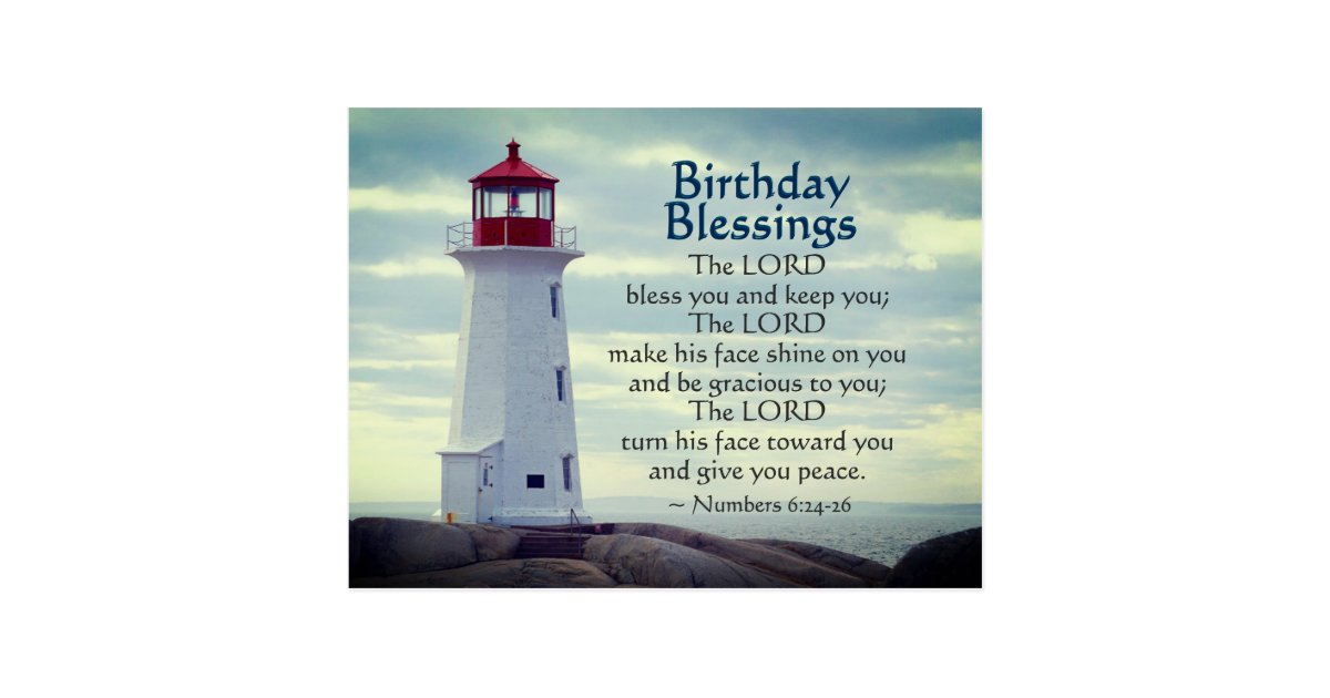 Birthday Blessings Numbers 6:24-26 Lighthouse Postcard | Zazzle.com