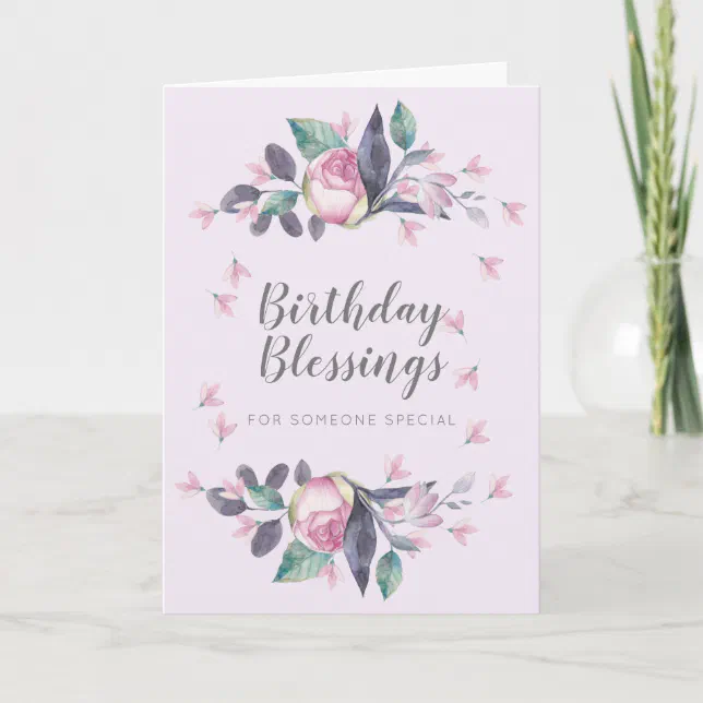 Birthday Blessings Pink Watercolor Floral Card | Zazzle