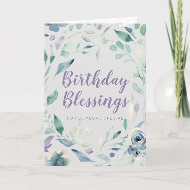 Birthday Blessings Purple Watercolor Floral Card | Zazzle
