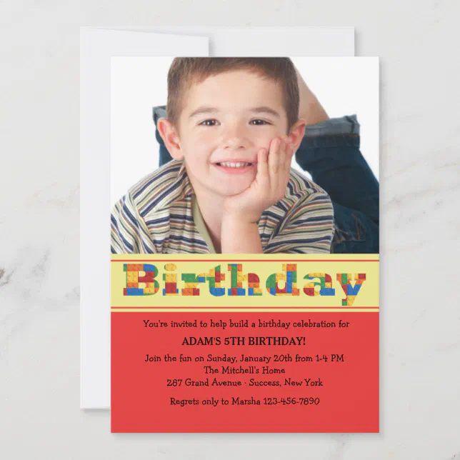 Birthday Blocks Photo Invitation | Zazzle