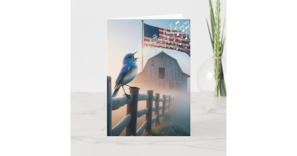 Birthday Bluebird Singing With American Flag Card | Zazzle