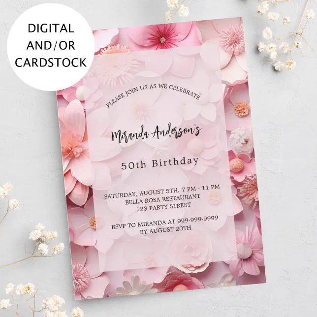 Birthday Blush Pink Flowers Invitation Zazzle