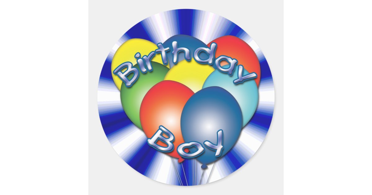 Birthday Boy Balloons Round Stickers | Zazzle