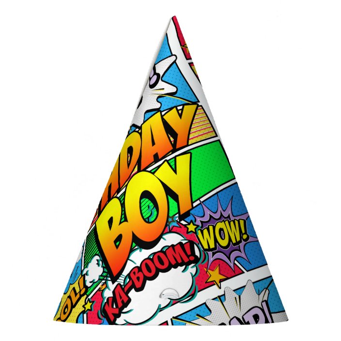 Birthday Boy Comic Book Party Hat | Zazzle.com