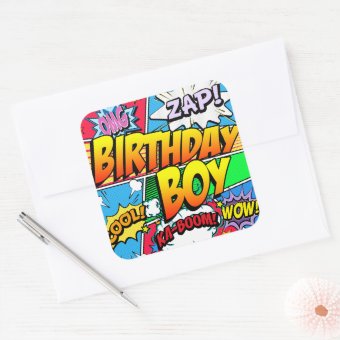 Birthday Boy Comic Book Square Sticker | Zazzle