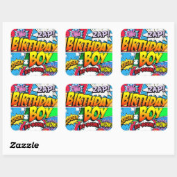 Birthday Boy Comic Book Square Sticker | Zazzle