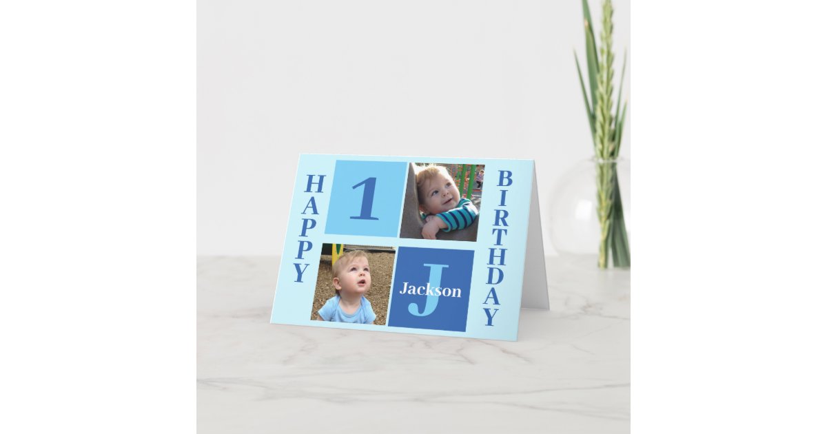 Birthday Boy Photo Personalized Cute Kids Blue Card | Zazzle