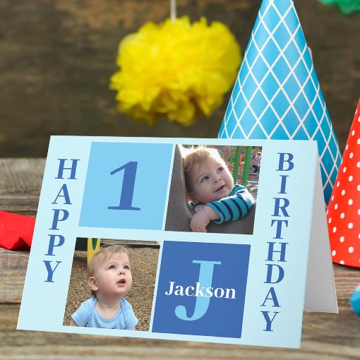 Birthday Boy Photo Personalized Cute Kids Blue Card | Zazzle