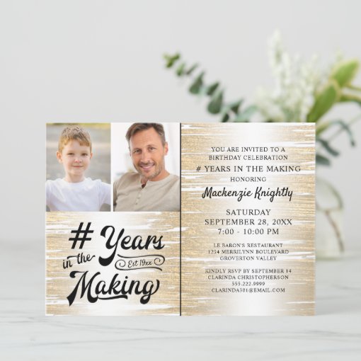 Birthday Brushed Gold Years in the Making Photo Invitation | Zazzle