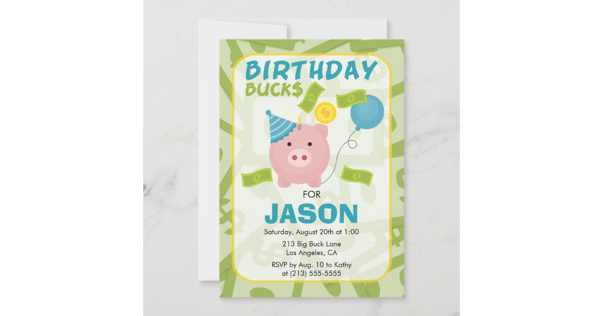Birthday Bucks Piggy Bank Boy Party Invitation | Zazzle
