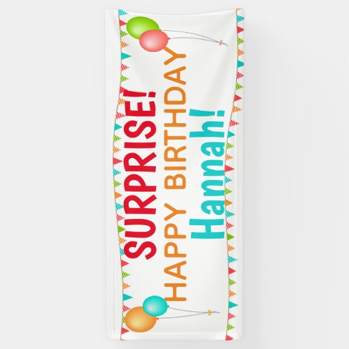Birthday Bunting and Balloons Surprise Party Banner | Zazzle