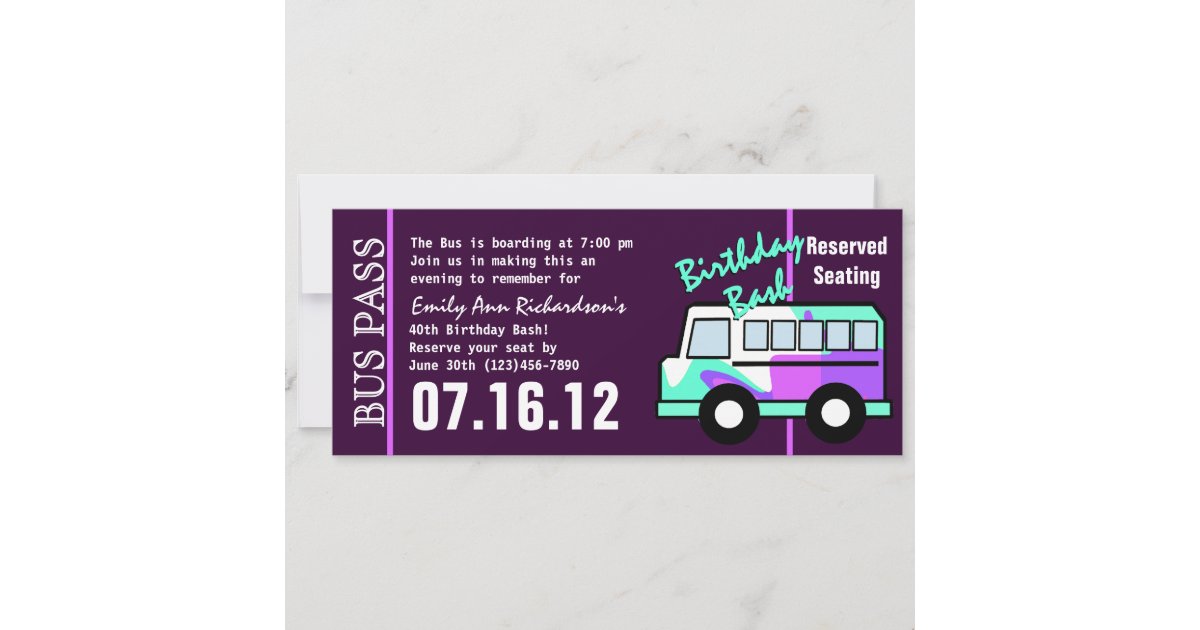 Birthday Bus Pass Invitation | Zazzle