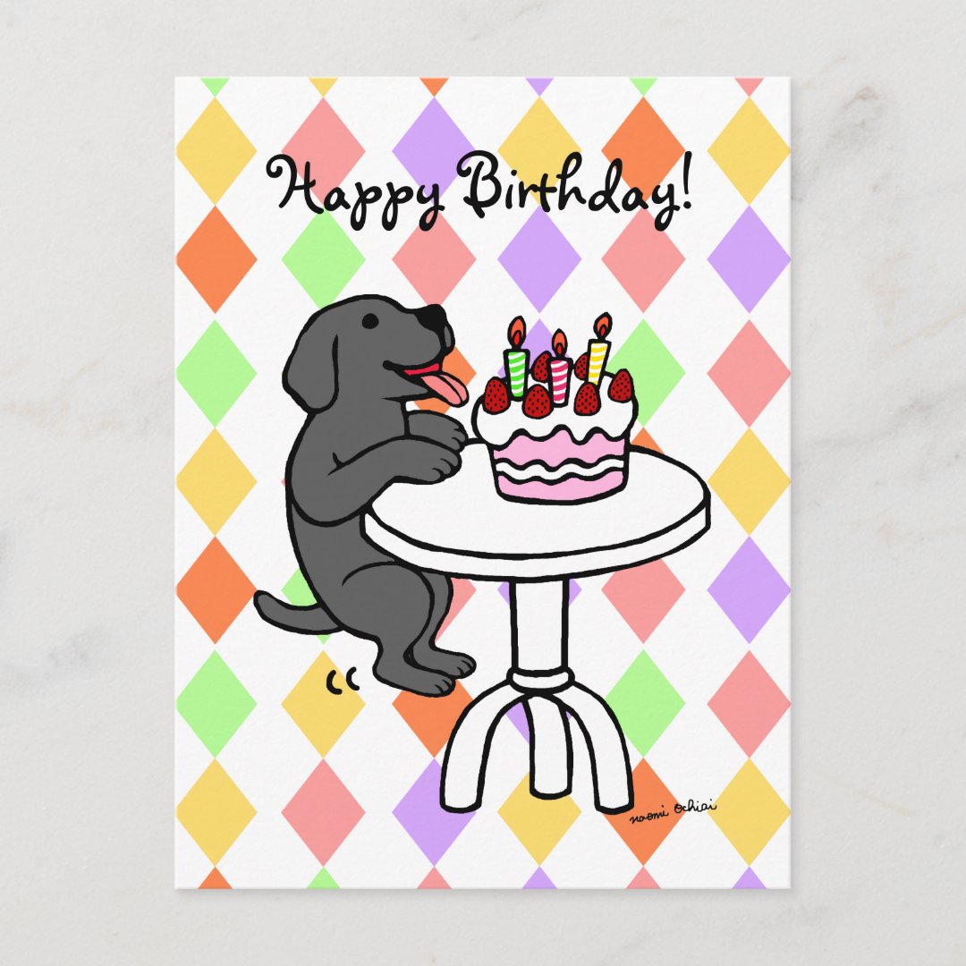 Birthday Cake Black Labrador Cartoon Postcard | Zazzle