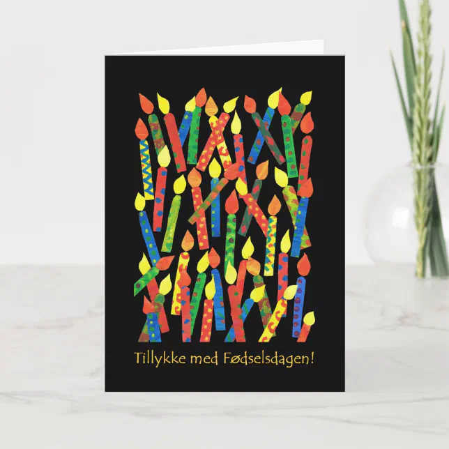 Birthday Cake Candles Card with Danish Greeting | Zazzle