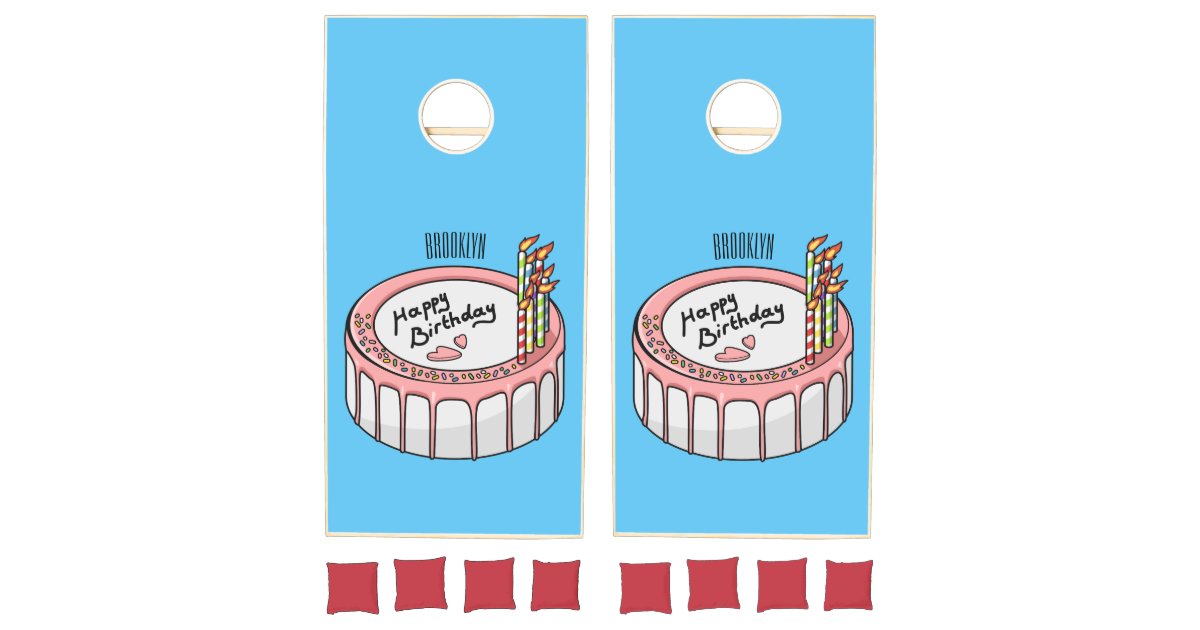 Birthday cake cartoon illustration cornhole set | Zazzle