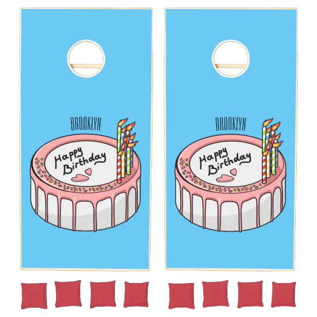 Birthday cake cartoon illustration cornhole set | Zazzle
