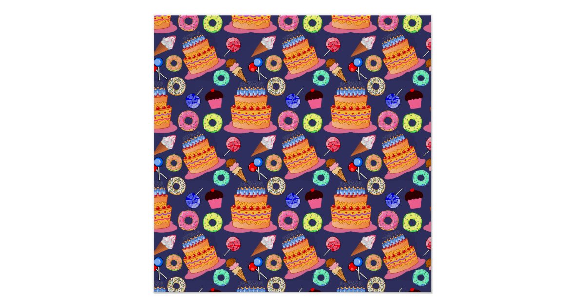 Birthday Cake Pastry Pattern Design Poster | Zazzle