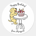 Birthday Cake Yellow Labrador Cartoon Plain Classic Round Sticker | Zazzle