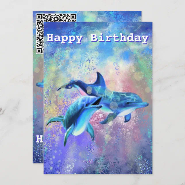 Birthday Card Dolphin Couple Your QR Code Wish | Zazzle