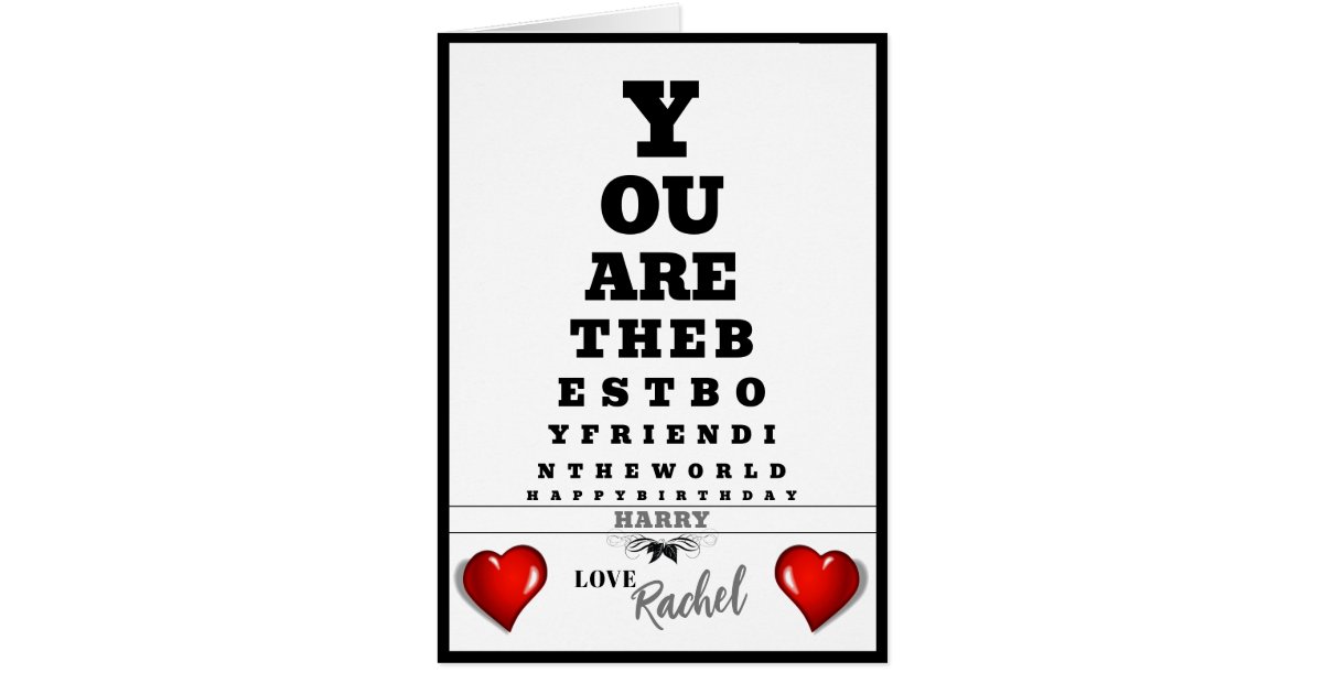 Birthday Card-Eye Chart-Fun-Heart-Personalize-Man | Zazzle