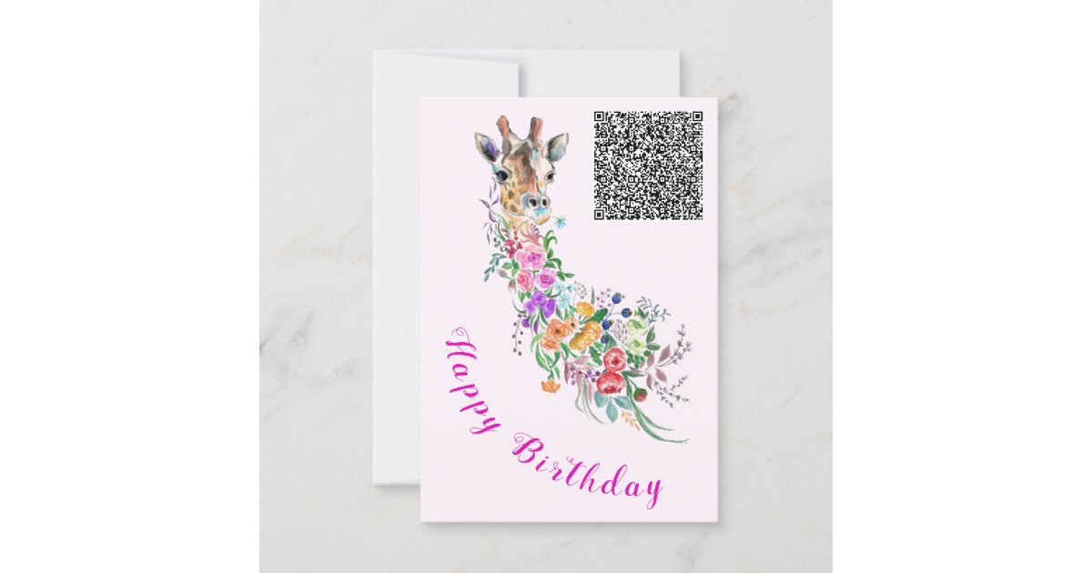 Birthday Card Flowers Bouquet Giraffe QR Code Wish | Zazzle