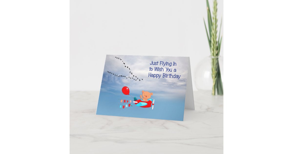 Birthday Card for Children with Bear Flying Plane | Zazzle