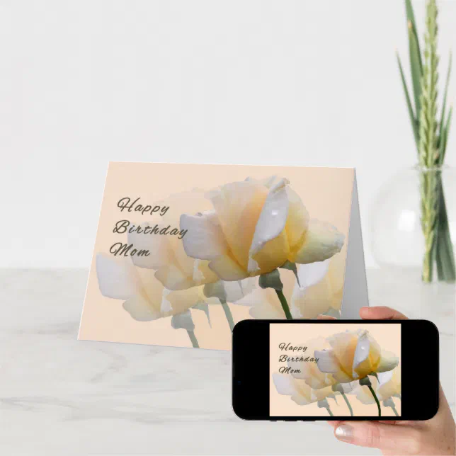 Birthday, Card, for Mom with Yellow Roses Card | Zazzle