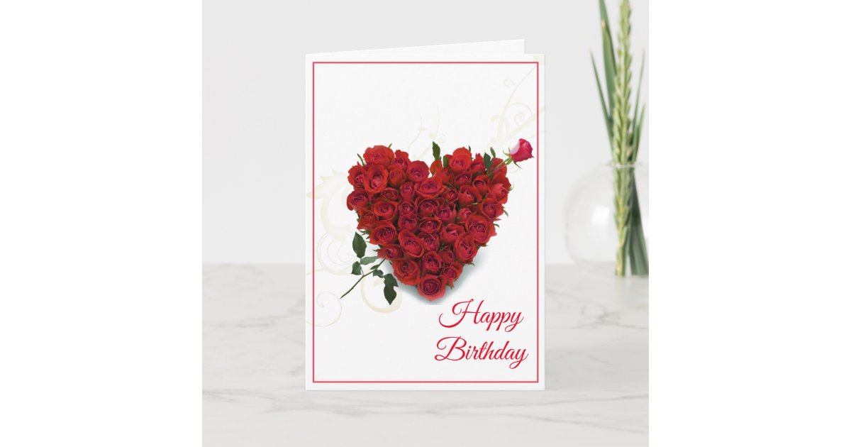 Birthday Card -Heart-Red Roses | Zazzle