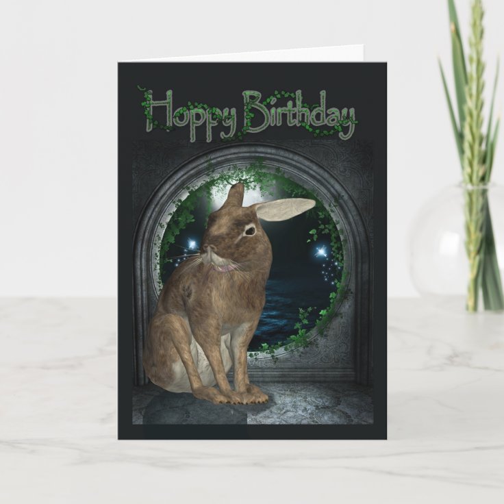 Birthday Card - Hoppy Birthday With Rabbit | Zazzle