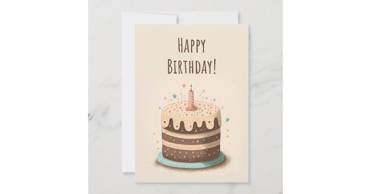 Birthday Card Illustration Cake and Candle | Zazzle