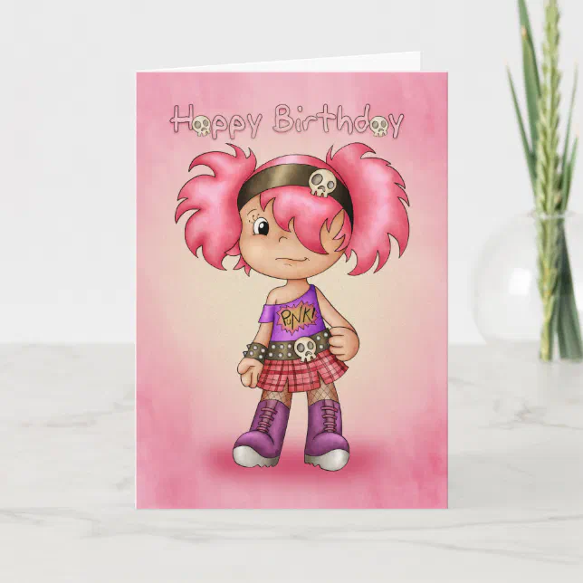 Birthday Card Modern Punk Girl - Cute Teen Birthda | Zazzle