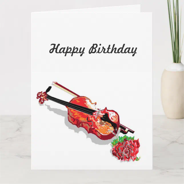 Birthday Card Violin & a Rose | Zazzle