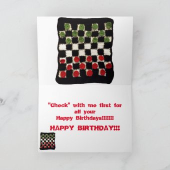 Birthday Card with Checkered Pun and Crochet Style | Zazzle