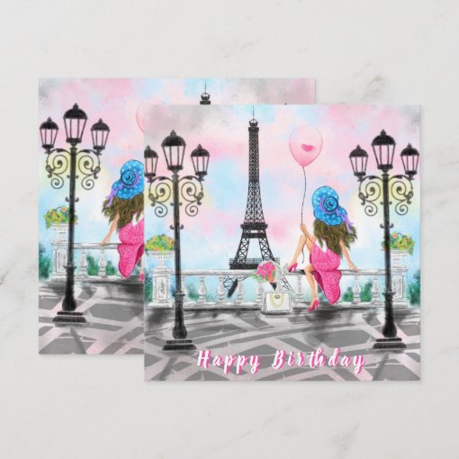 Birthday Card Woman In Paris Your QR Code Wish | Zazzle