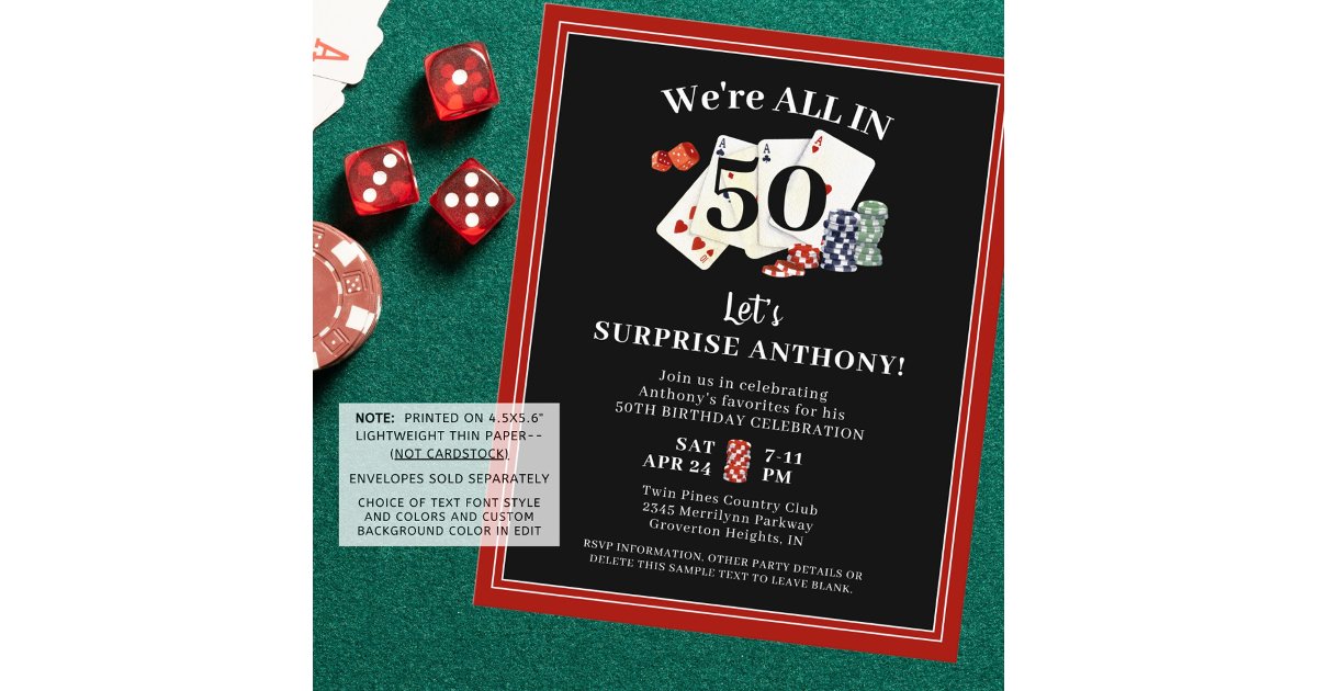 Birthday Casino Poker Surprise Budget Invitation | Zazzle