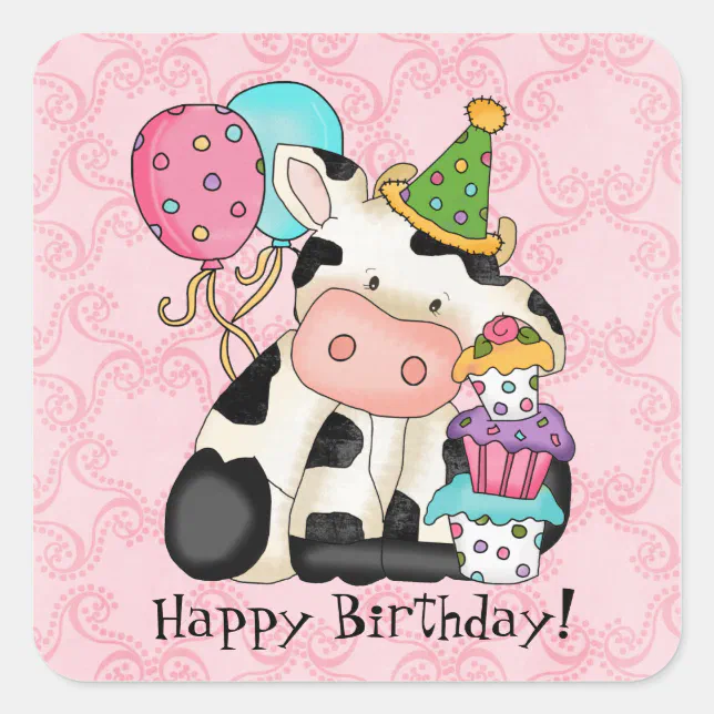 Birthday Celebration Cow Sticker | Zazzle