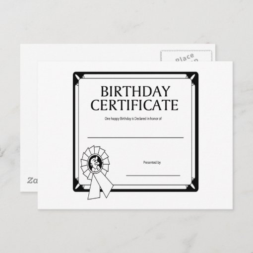 Birthday Certificate Postcard | Zazzle