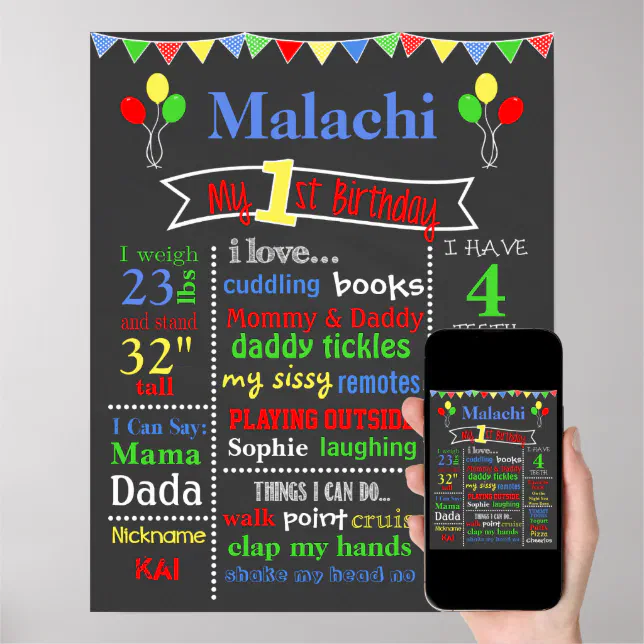 Birthday Chalkboard - Balloons Poster | Zazzle