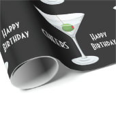 Birthday Cheers Martini Glass Olive Cocktail Black Wrapping Paper | Zazzle