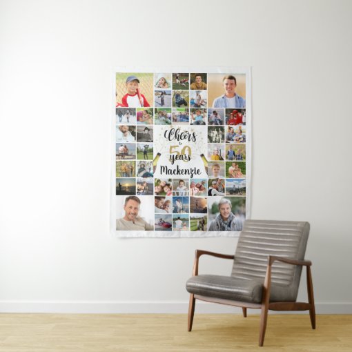 Birthday CHEERS TO # YEARS 42 Photo Collage Tapestry | Zazzle