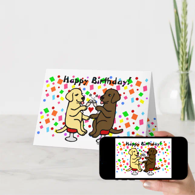 Birthday Chocolate Lab and Yellow Lab Card | Zazzle